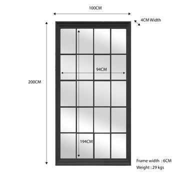 Buy Window Style Mirror - Black Rectangle 100cm x 200cm – Stylish Mirrors