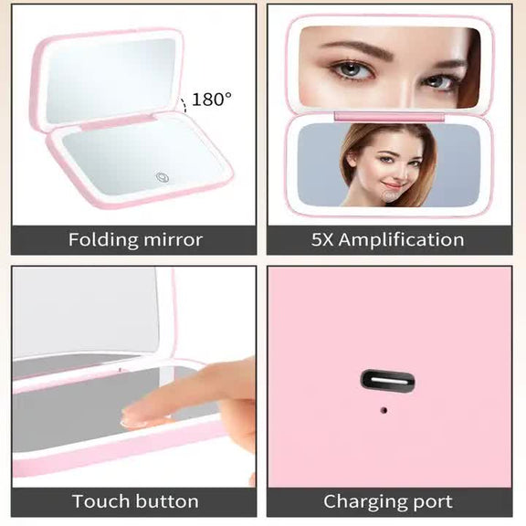 White MR2326C Portable LED Illuminated Makeup Mirror - Foldable Lighte ...