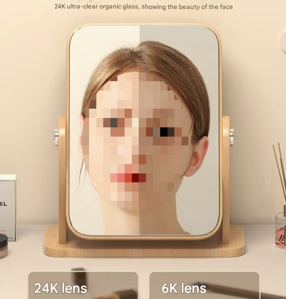 Cartoon Cat Ear Mirror Tabletop Makeup Mirror - Large Wooden Swivel Va ...